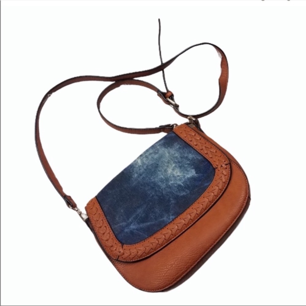 Coco + Carmin Brown Leather Denim Wash Crossbody Purse - Gem